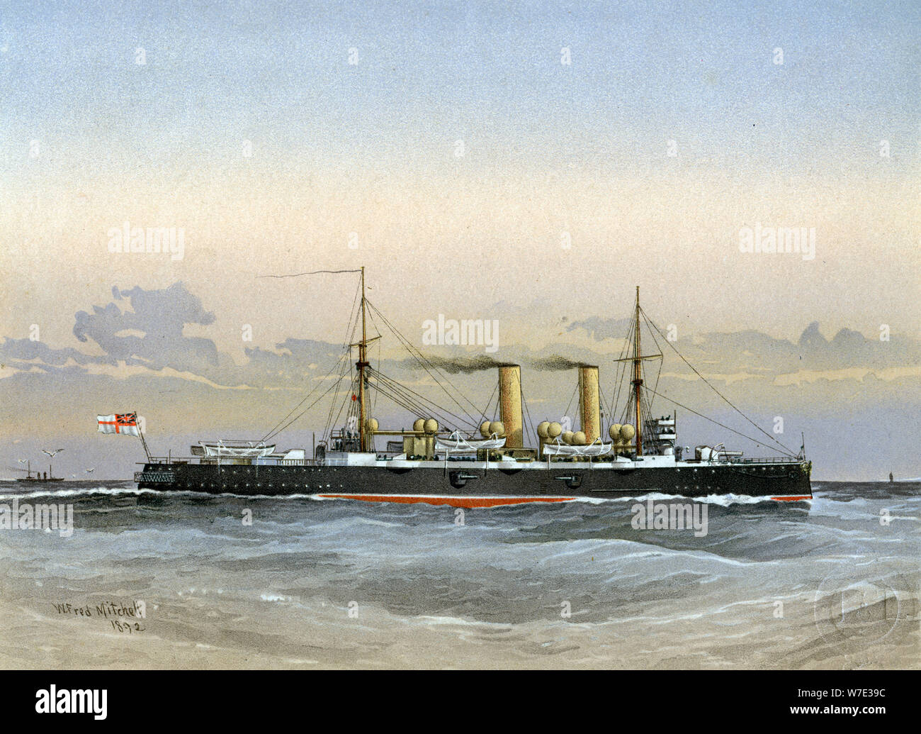 HMS 'Blenheim', Royal Navy 1st class cruiser, 1892. Artist: William ...