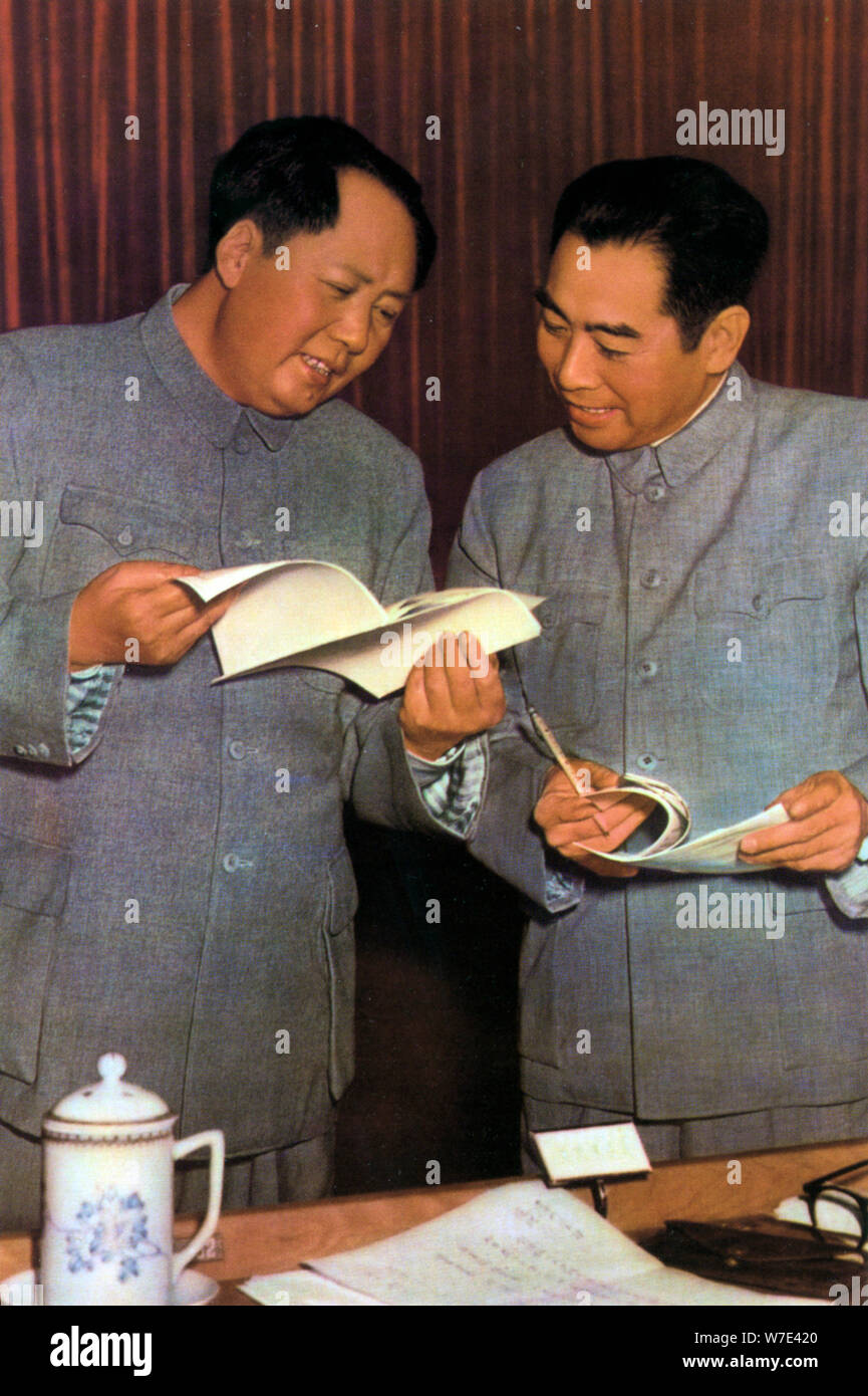 Mao Zedong and Zhou Enlai, Chinese Communist leaders, c1950s(?). Artist ...