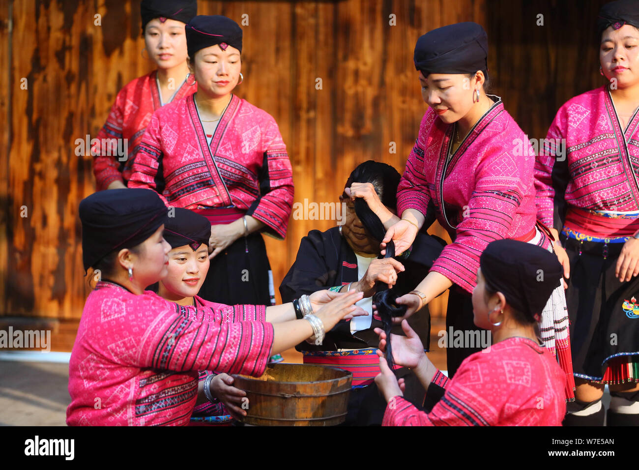 --FILE--A Chinese woman of Red Yao Ethnic Group dressed in traditional ...