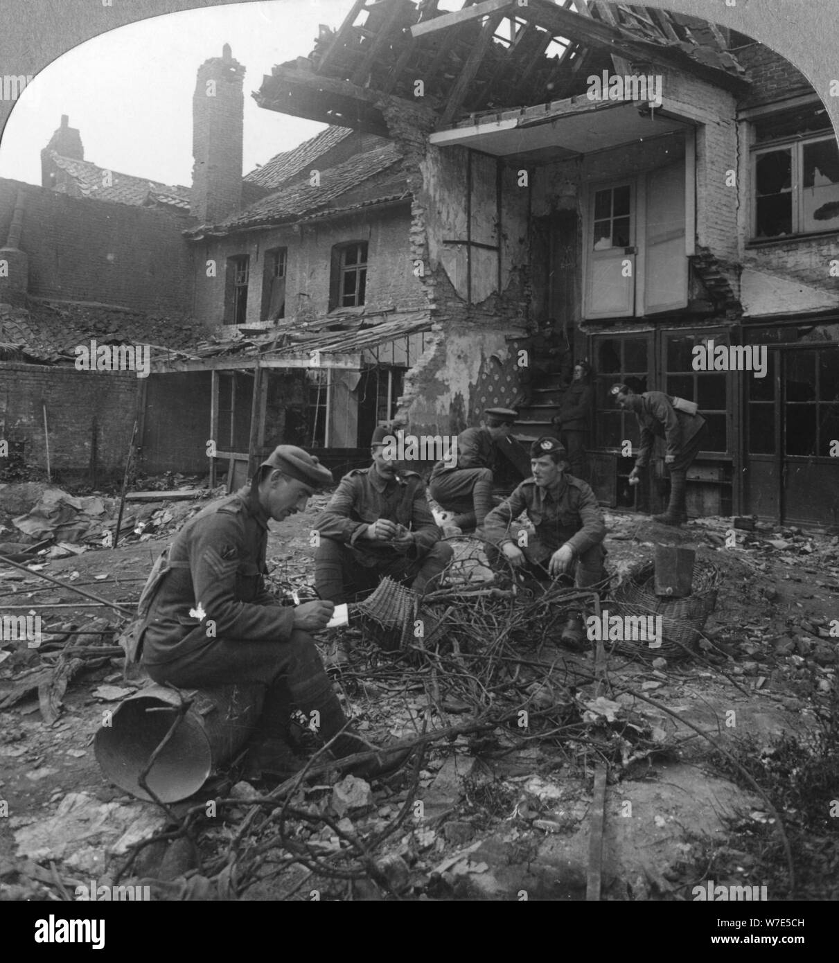 Houses damaged by German shellfire, Ypres salient, Belgium, World War I ...