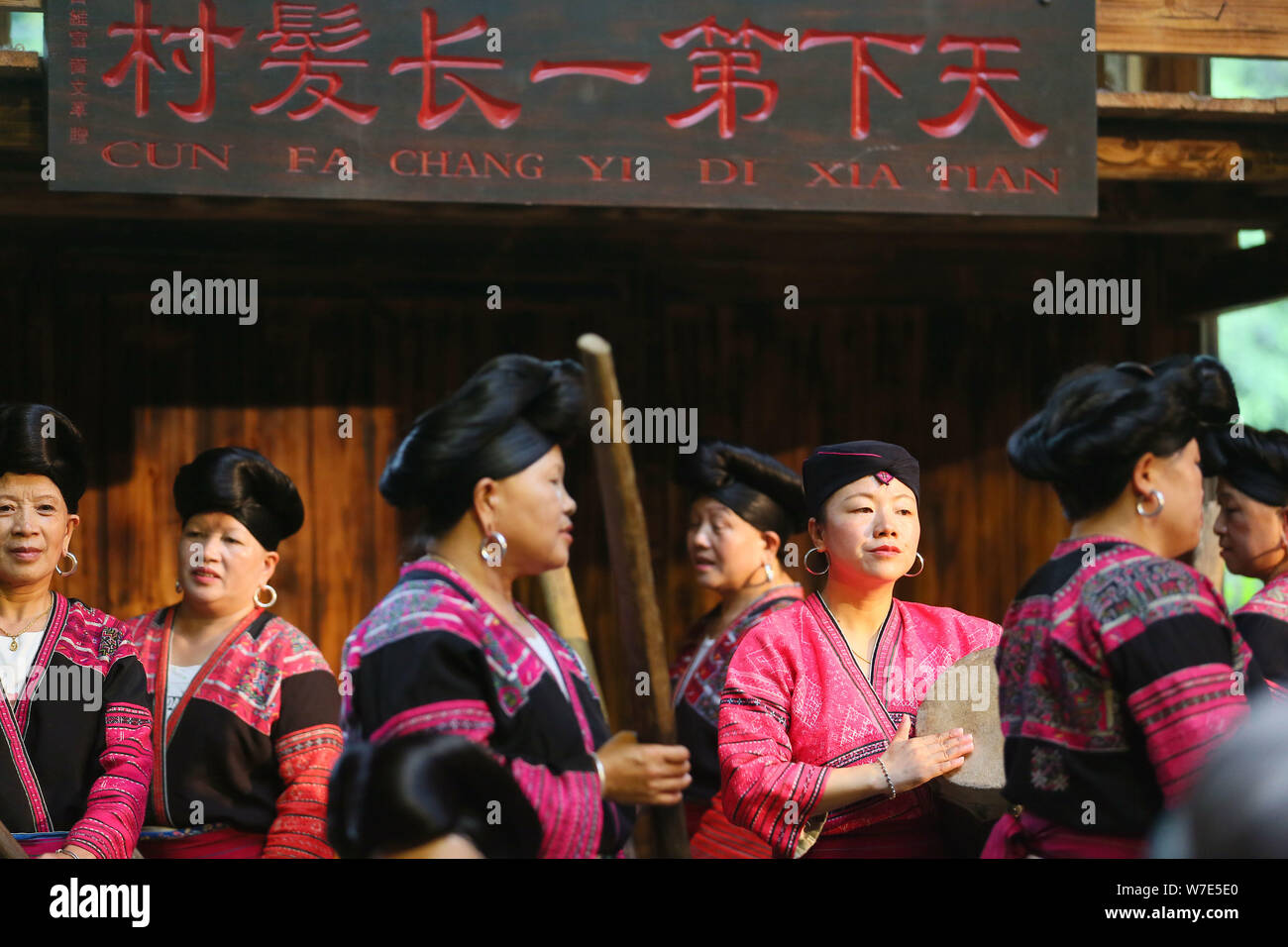--FILE--Chinese women of Red Yao Ethnic Group dressed in traditional ...