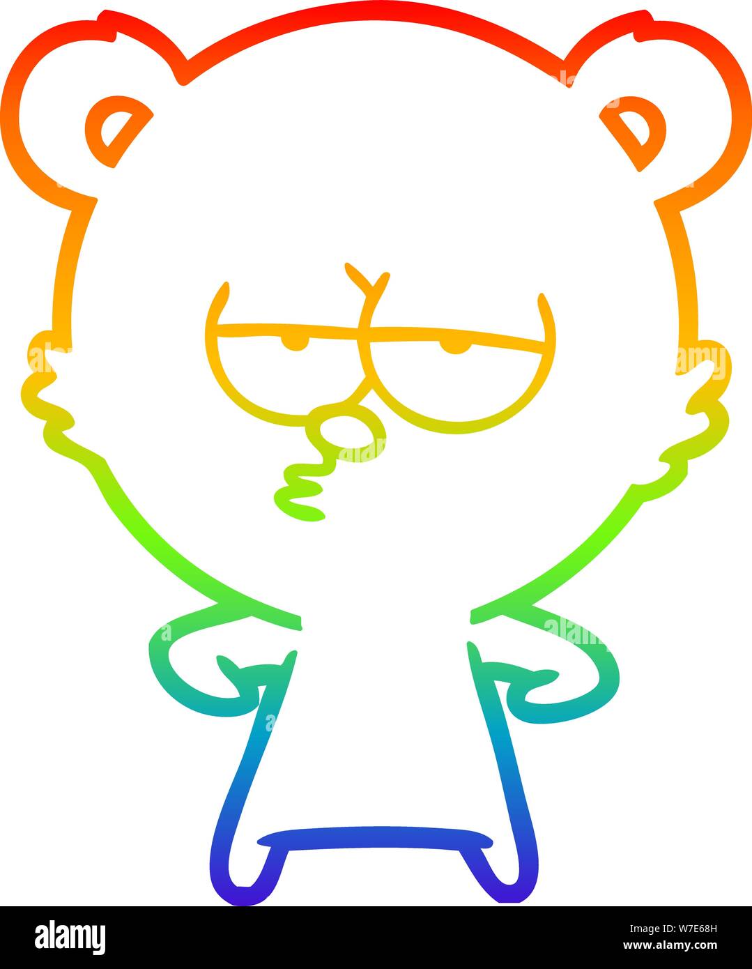 rainbow gradient line drawing of a bored polar bear cartoon Stock ...