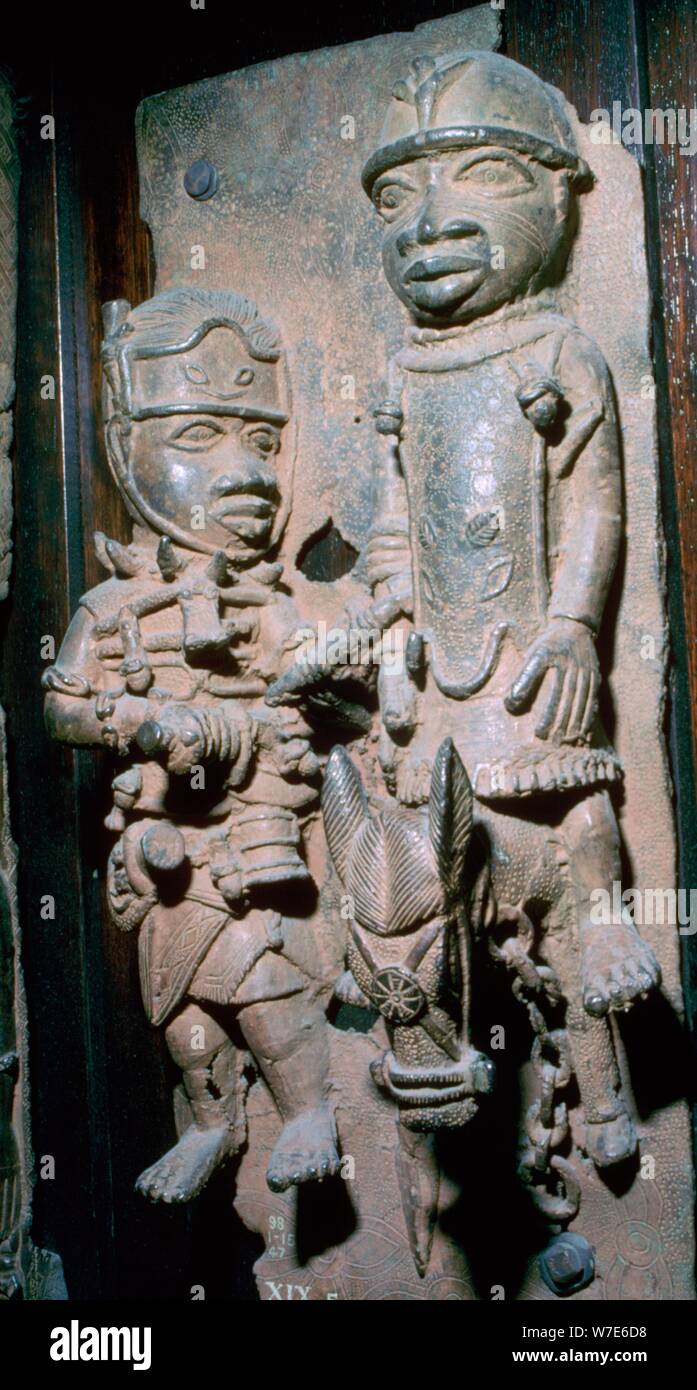 Brass plaque showing the Oba of Benin with attendants, Edo, Benin ...
