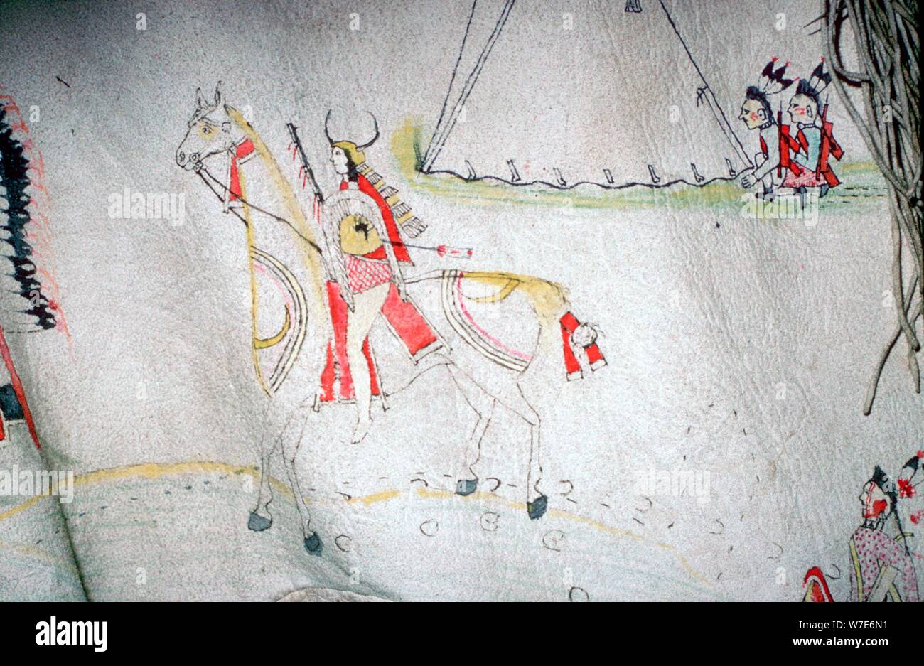 North American Indian decorated skin, showing a horse and rider, from ...