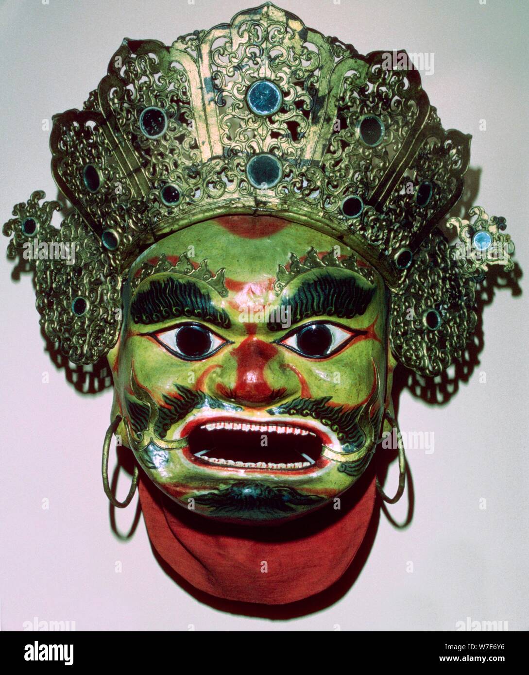 Tibetan mask used in ritual dance, c9th century. Artist: Unknown Stock ...