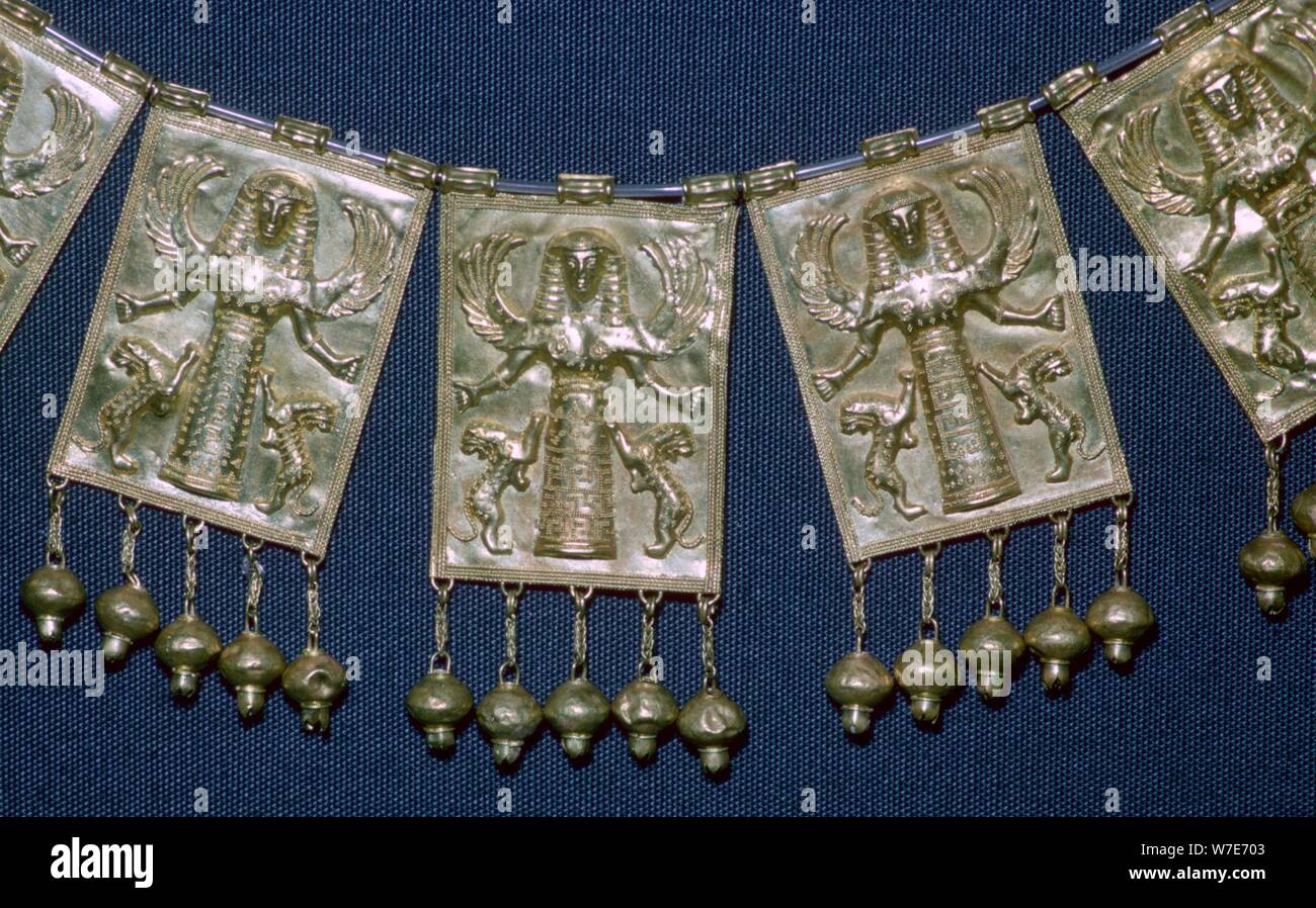 Greek gold pectoral plaques with Artemis, 7th century BC. Artist ...