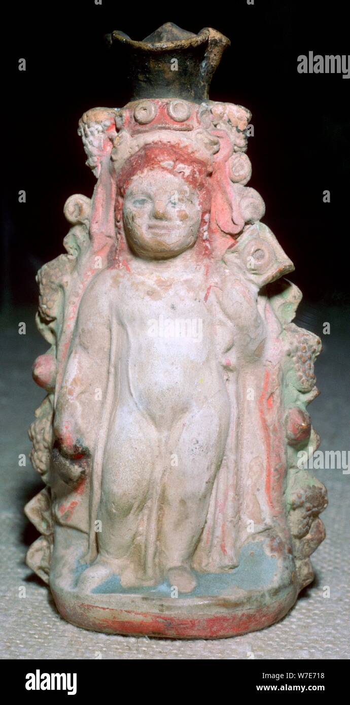 Greek terracotta oil flask of the infant Dionysus. Artist: Unknown ...