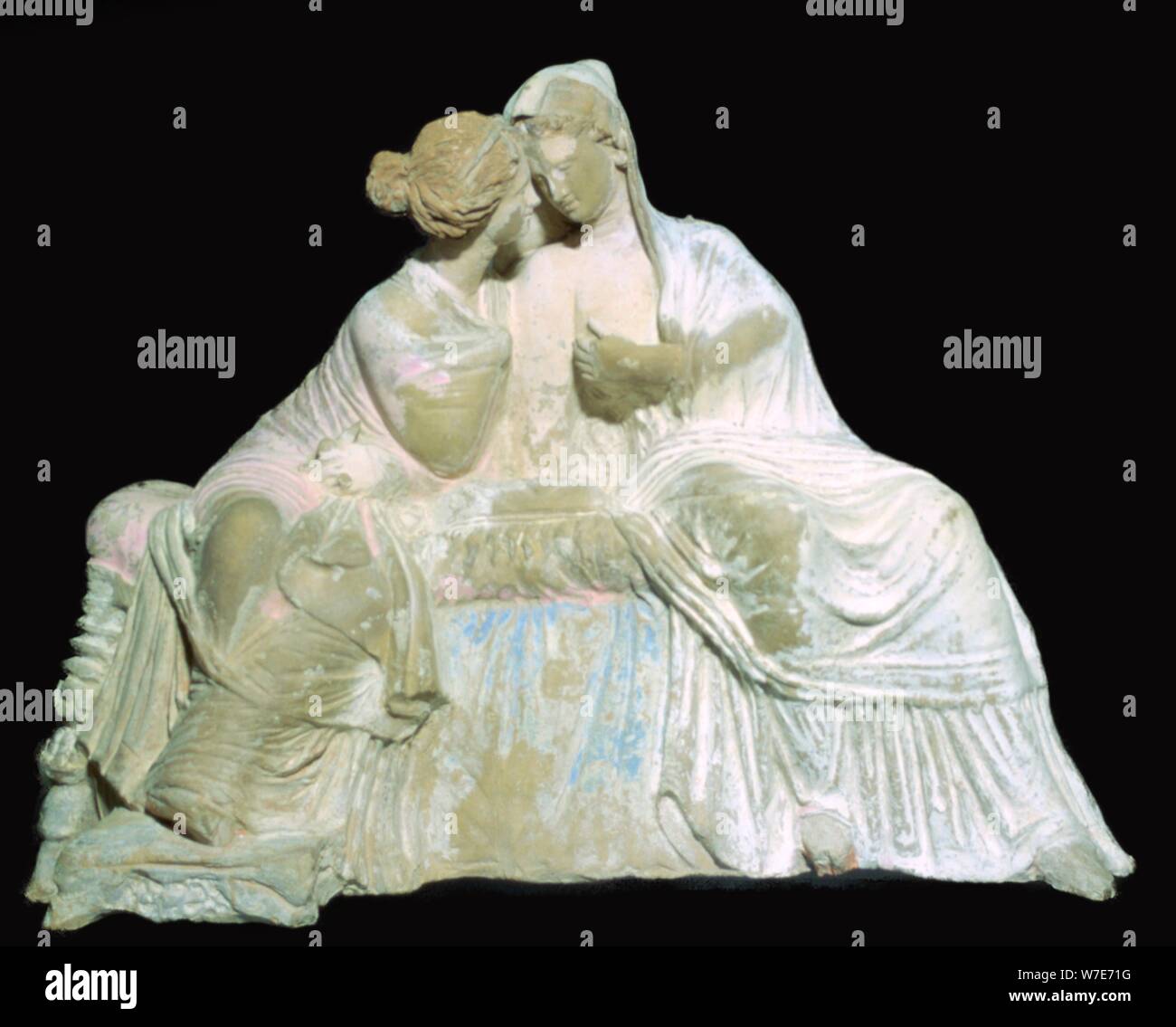Greek terracotta statuette of two women chatting. Artist: Unknown Stock ...