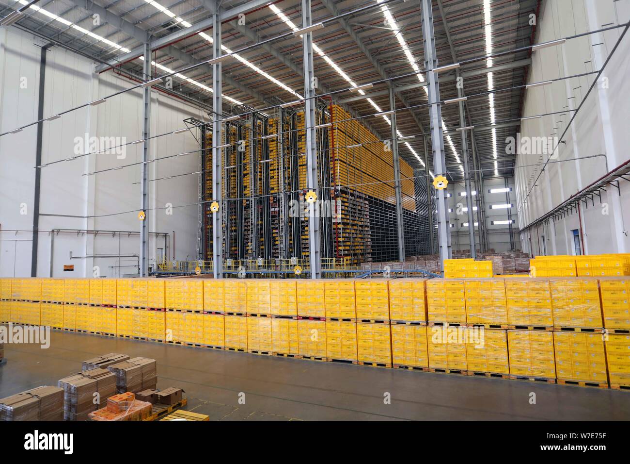 Interior view of the largest smart logistics base in Asia, named Suning ...