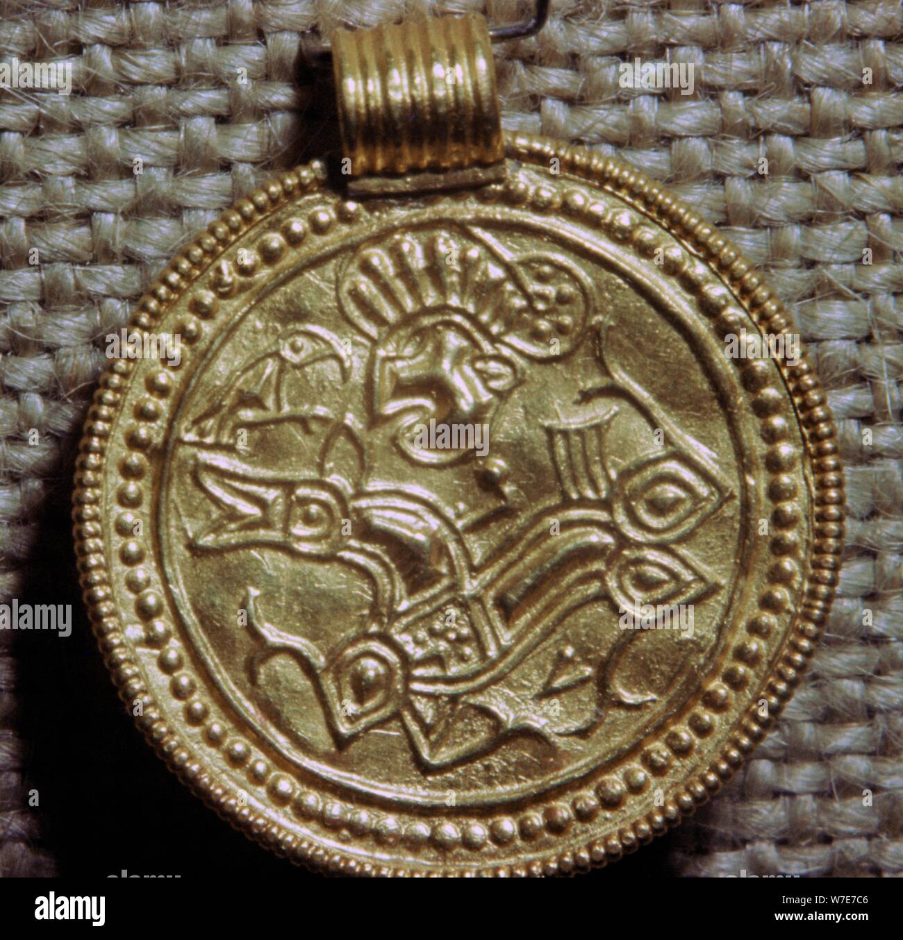 Gold bracteate depicting a horse and bird, 5th century. Artist: Unknown ...