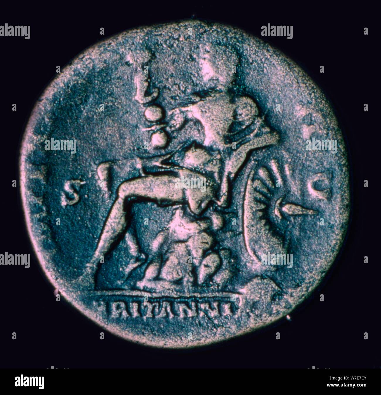 Image of Britannia on the reverse of a Roman coin. Artist: Unknown ...