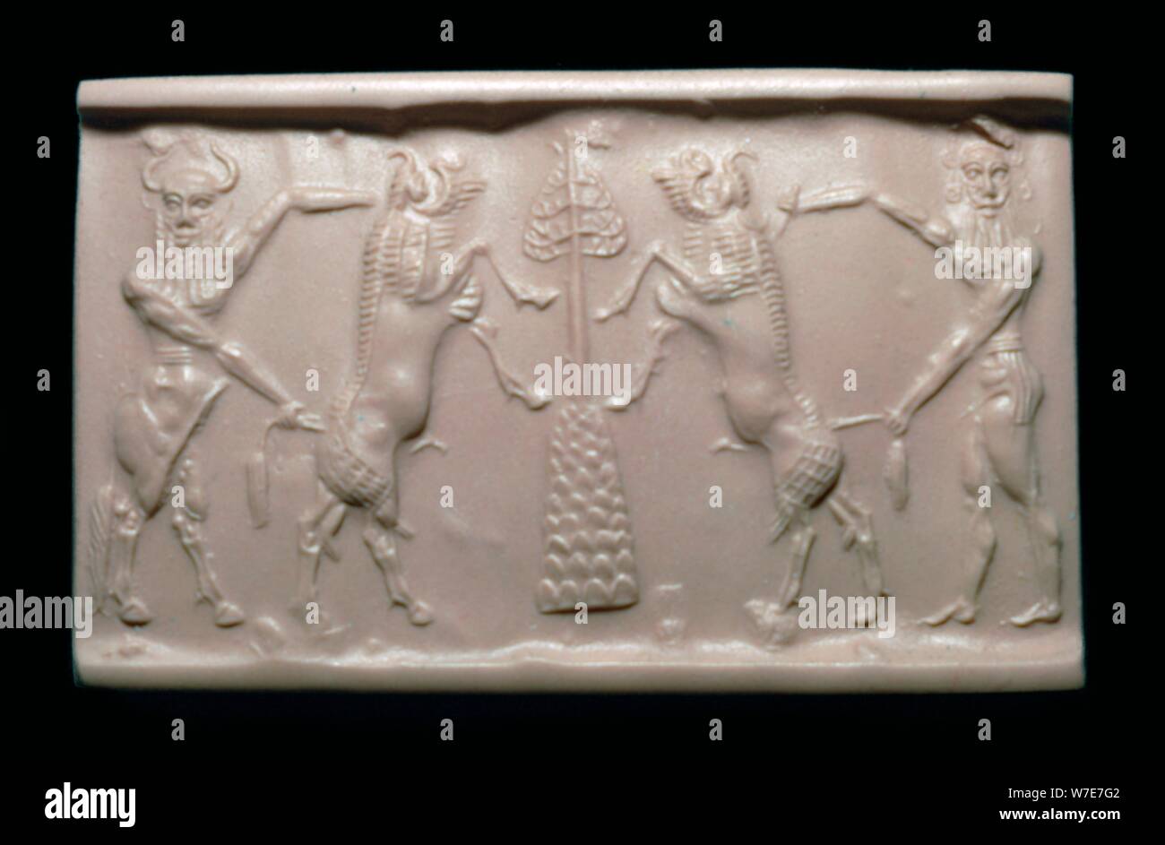 Akkadian cylinder-seal impression of a bull-man and hero. Artist ...