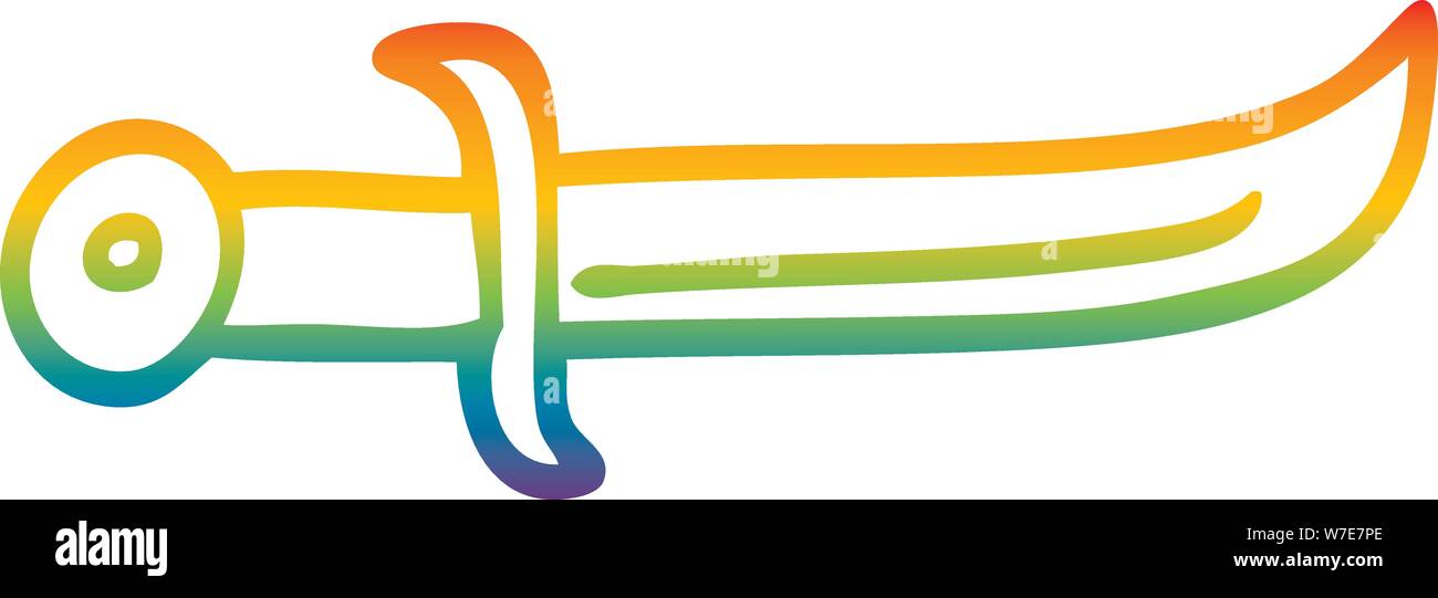 rainbow gradient line drawing of a cartoon curved dagger Stock Vector ...