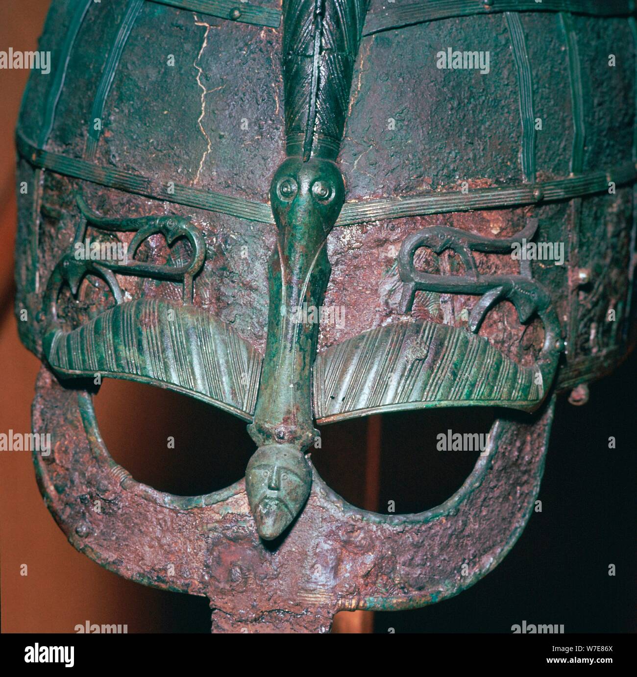 Detail of a Viking helmet from grave one at Vendel, Uppland, Sweden ...