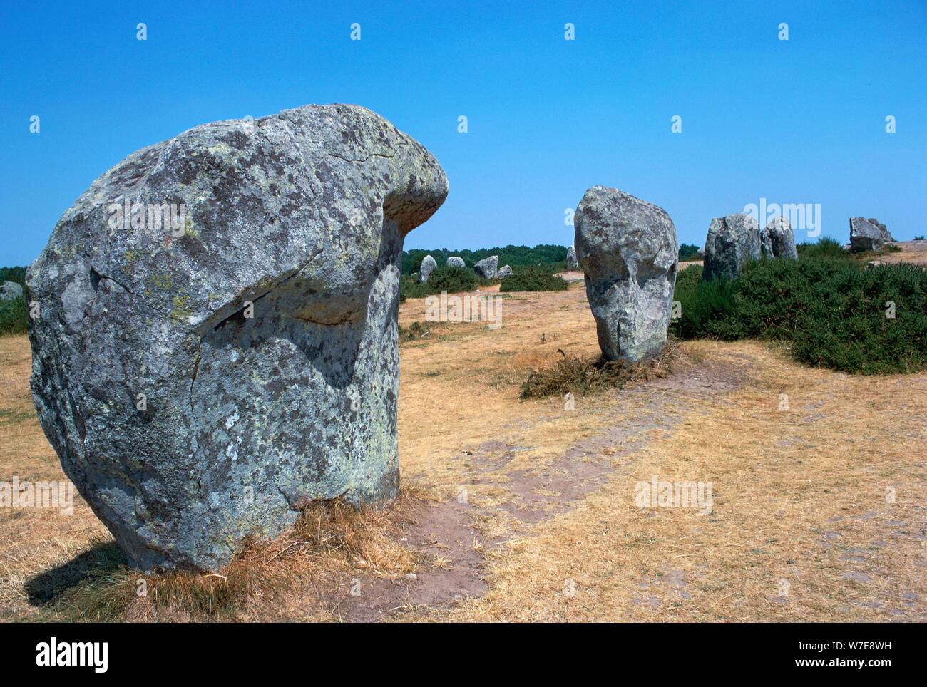 Megalithic alignments at Menec, 34th century BC. Artist: Unknown Stock ...