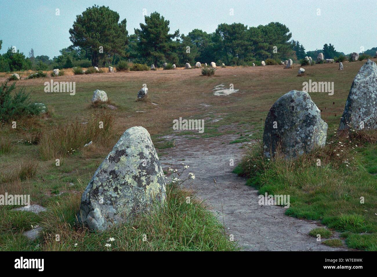 Megalithic alignments at Carnac, 34th century BC. Artist: Unknown Stock ...