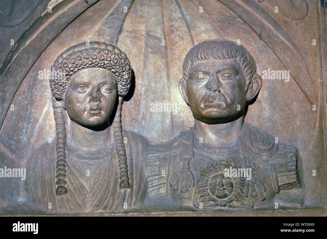 Roman tomb slab of a Roman officer and his wife, 1st century. Artist ...