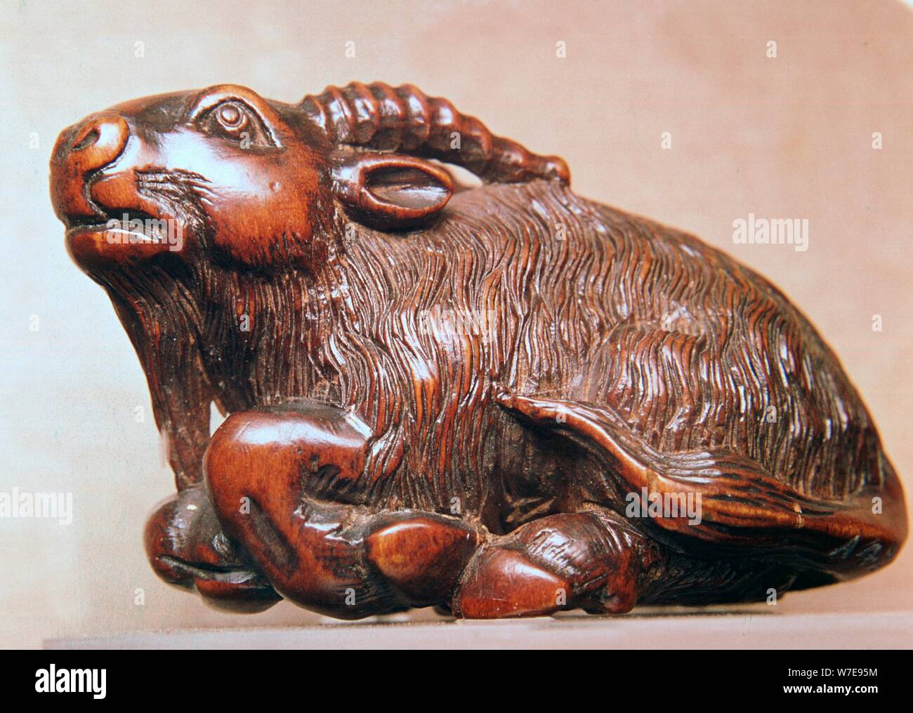 Japanese Netsuke of a goat, 18th century. Artist: Unknown Stock Photo ...