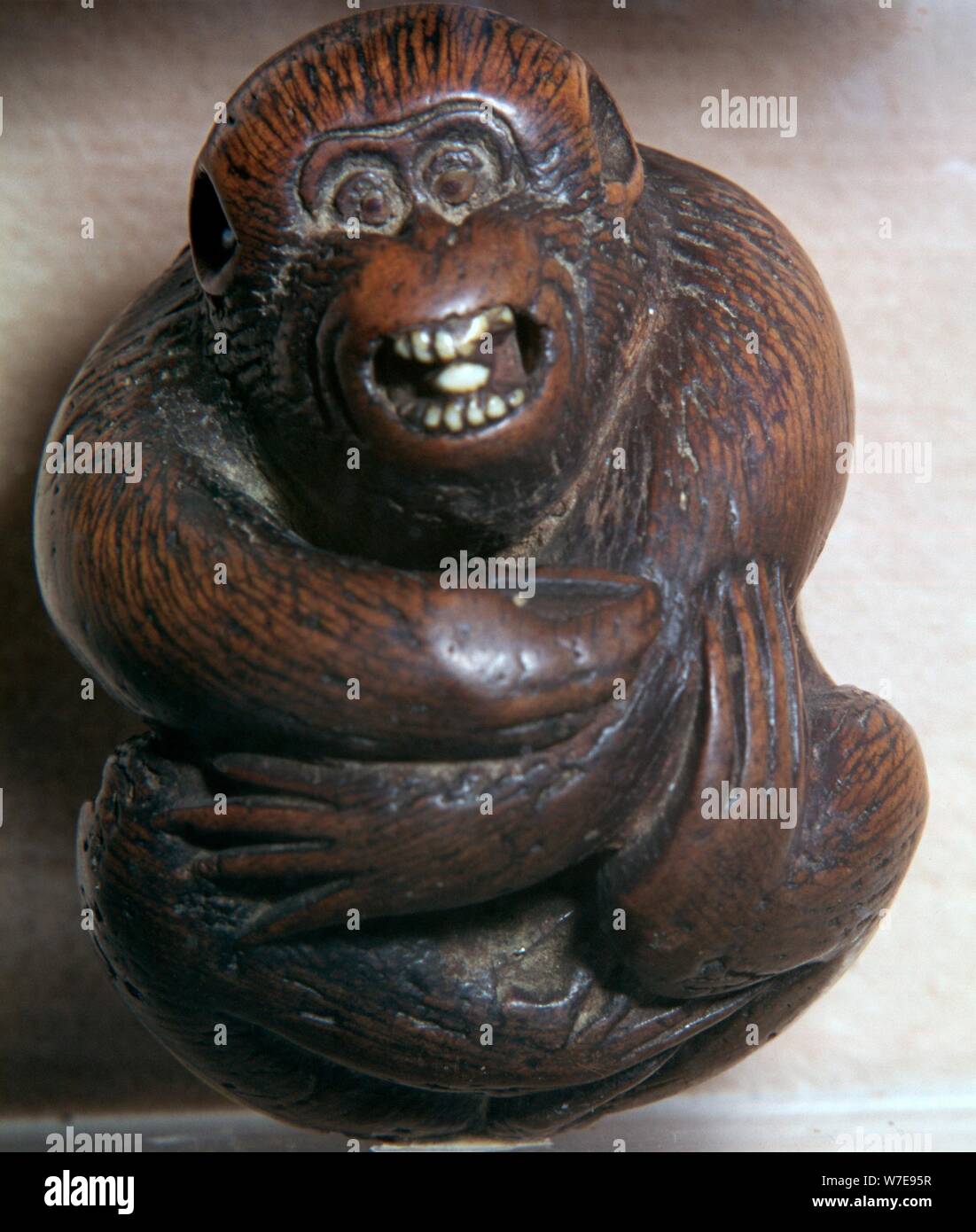 Japanese Netsuke of a monkey, 19th century. Artist: Unknown Stock Photo ...