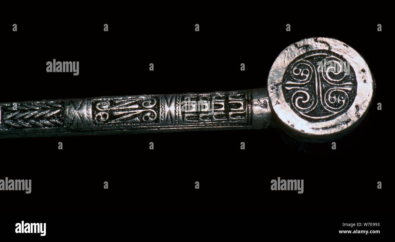 Pictish or Irish disc-headed pin, 6th century. Artist: Unknown Stock ...