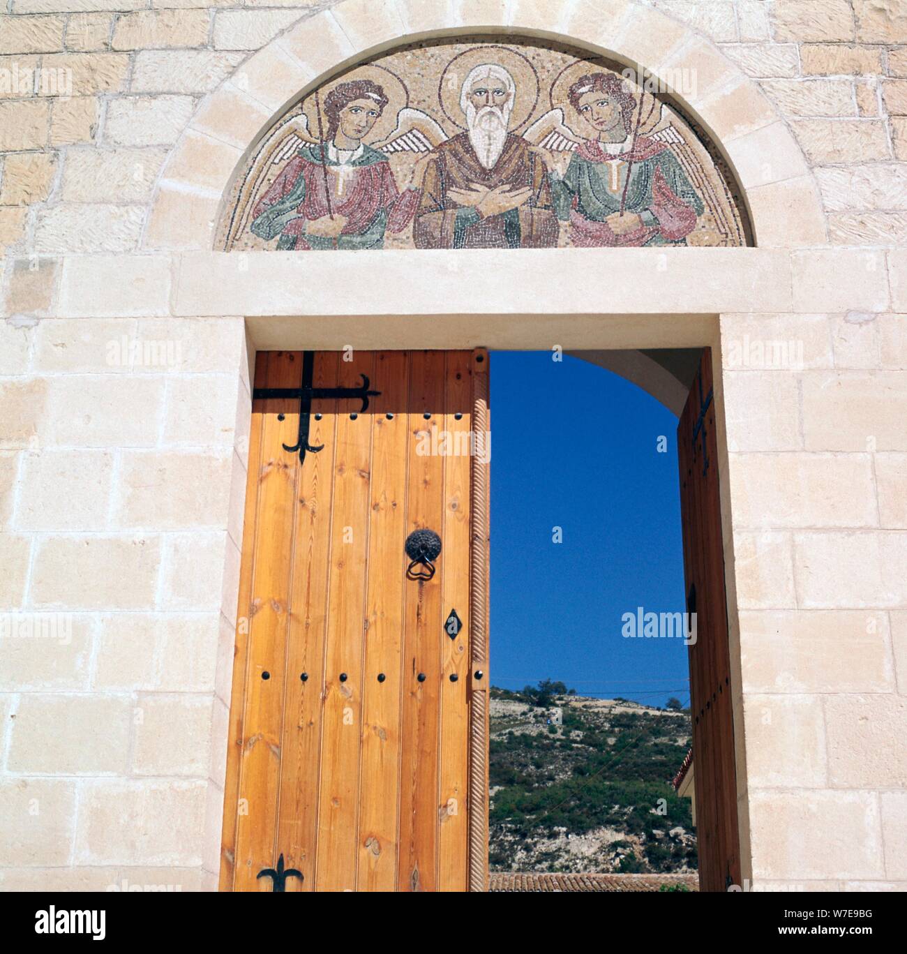 Doorway of Ayios Neophytos monastery near Paphos, 12th century. Artist ...