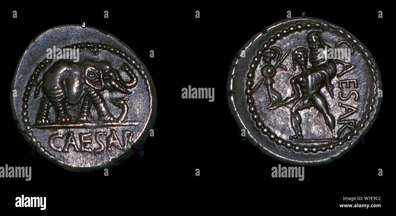 Roman coins of Julius Caesar, 1st century BC. Artist: Unknown Stock ...