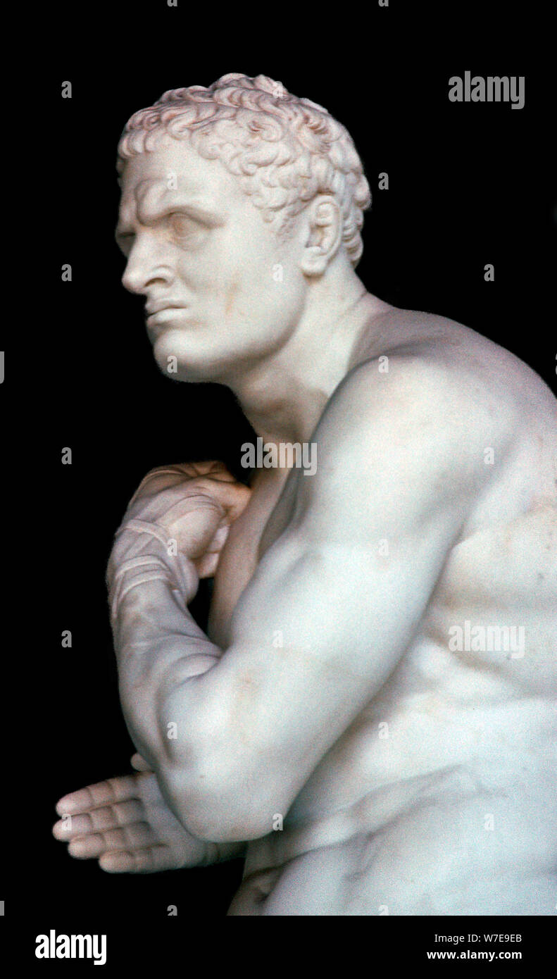 Roman Hellenistic-style sculpture of a boxer. Artist: Unknown Stock ...