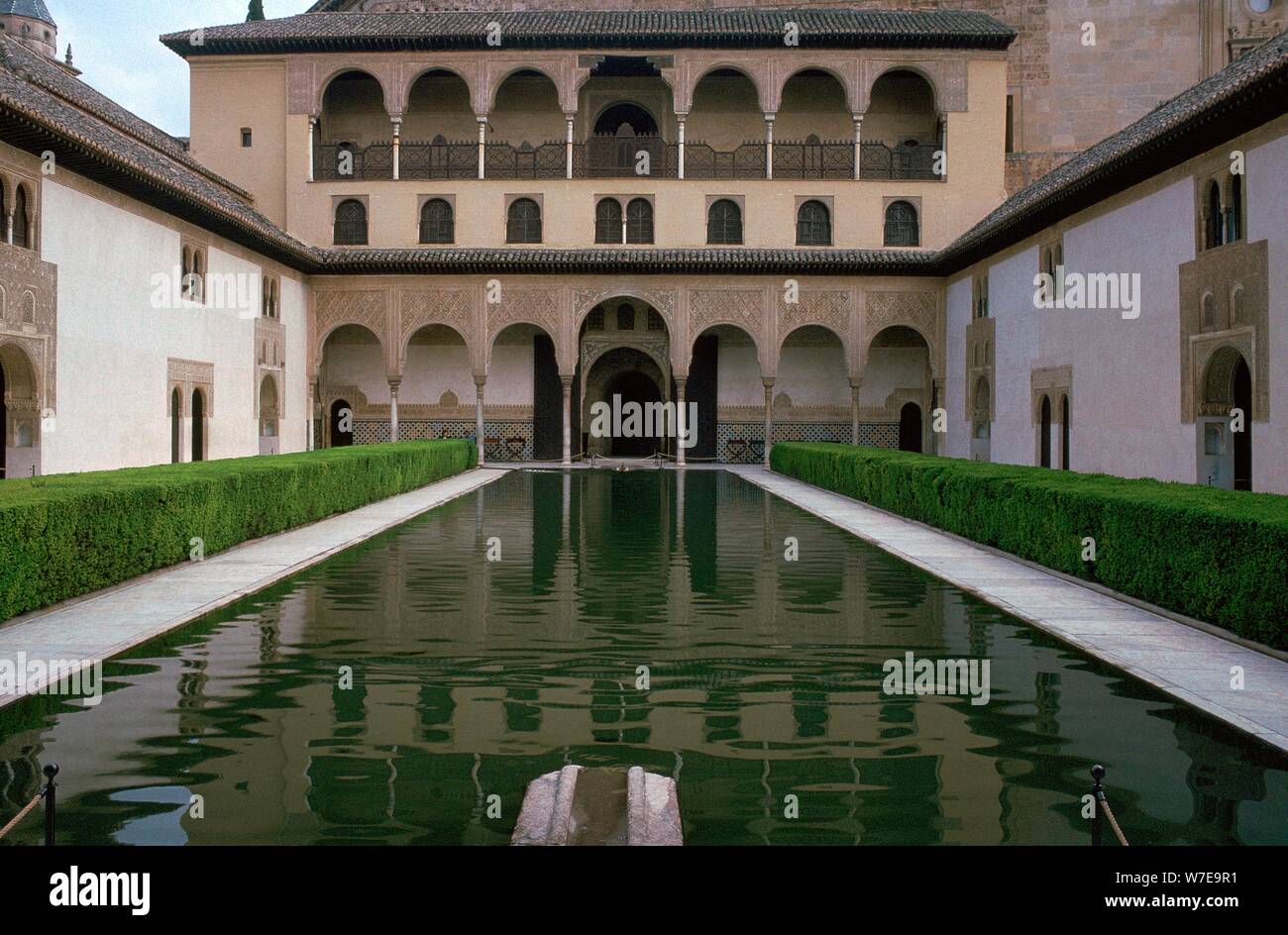 Court of the Myrtles in Alhambra, 14th century. Artist: Unknown Stock ...