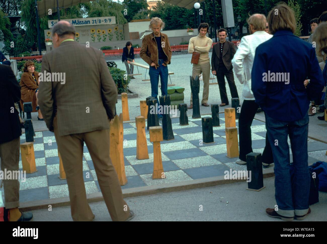 Chess game on a summer evening in Kungstradgarden. Artist: Unknown ...