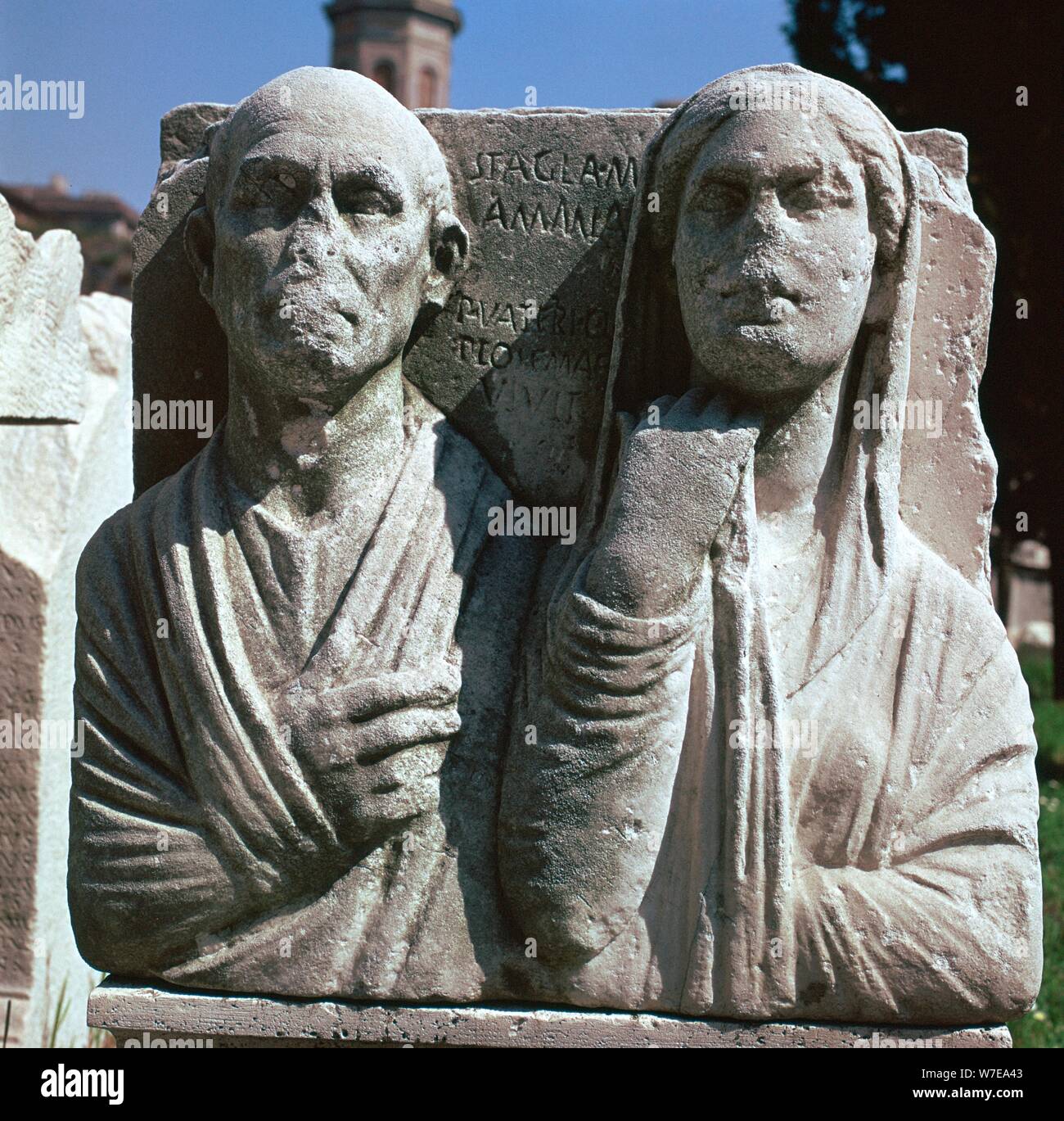 Roman grave-slab with a husband and wife. Artist: Unknown Stock Photo ...