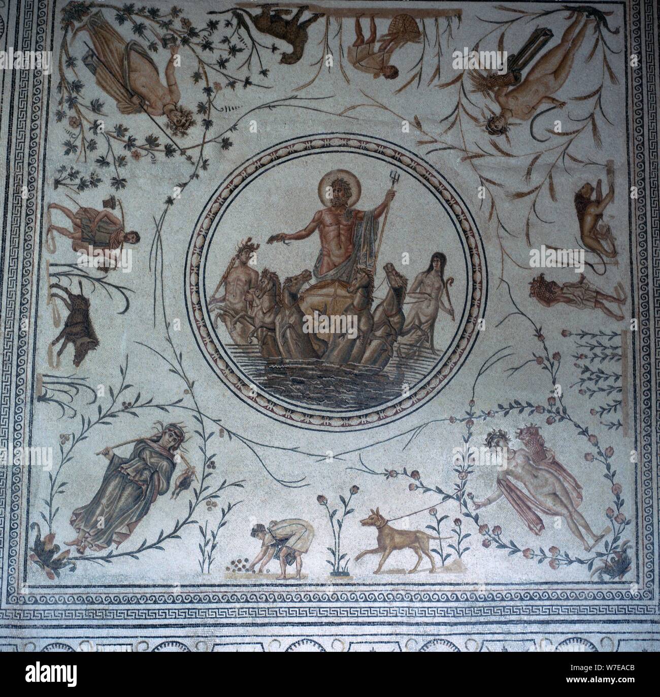 Roman mosaic showing the triumph of Neptune, 1st century. Artist ...