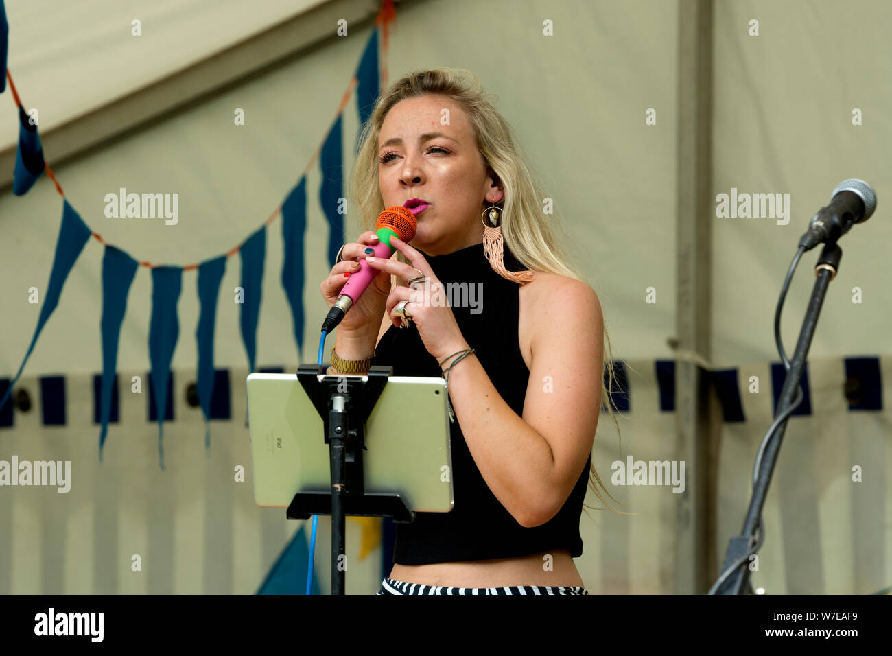Singer using microphone hi-res stock photography and images - Alamy