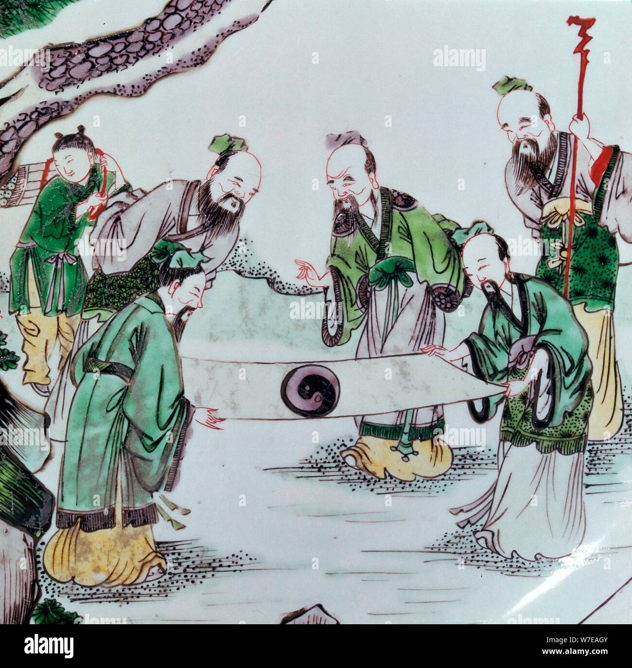 Chinese dish showing a divination scene, 17th century. Artist: Unknown ...