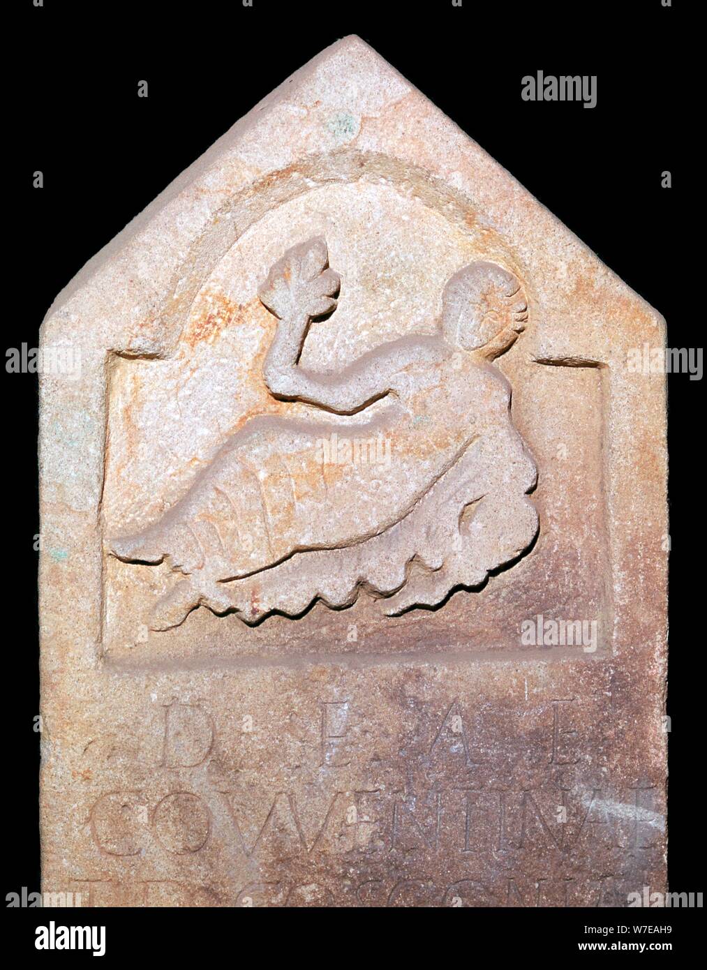 Stone relief showing the British water-goddess Coventina, 2nd century ...