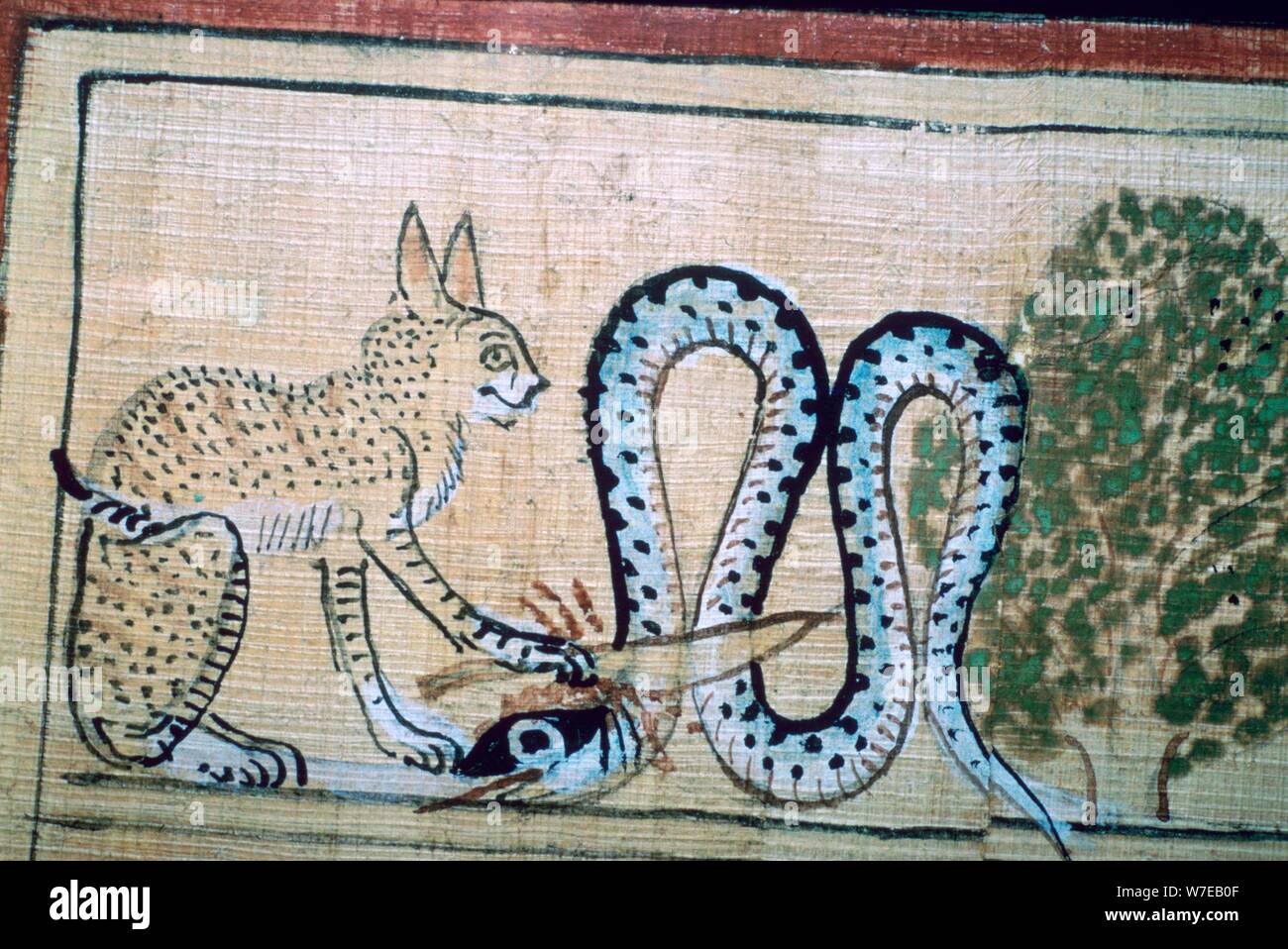 Egyptian papyrus of the cat of Ra killing Apophis the snake of evil ...