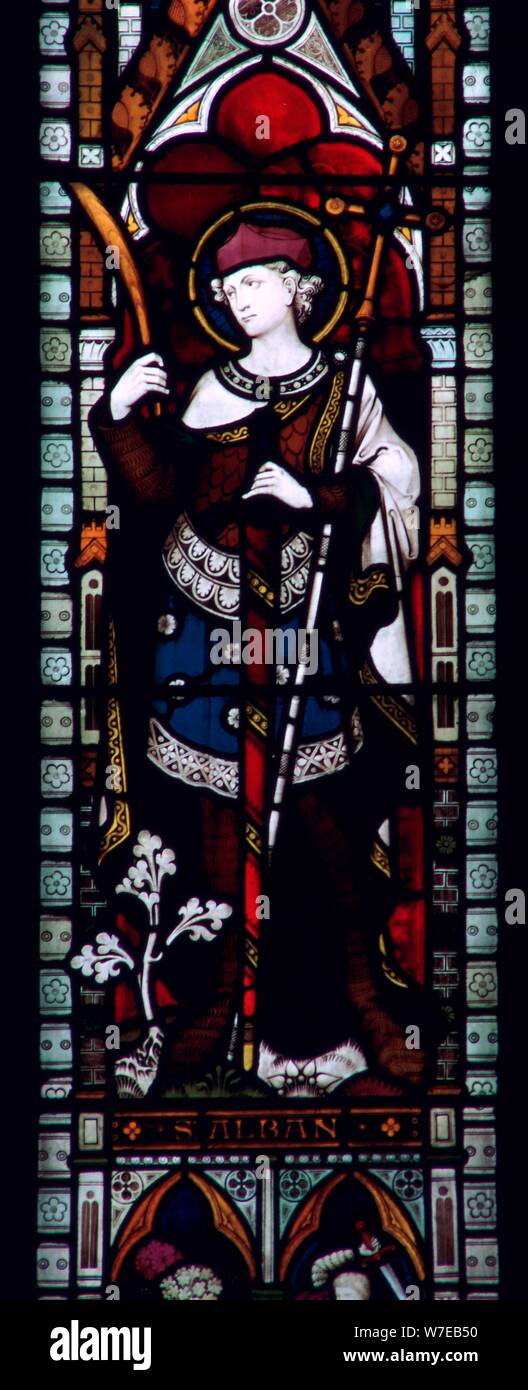 Stained glass window of St Alban in Hereford Cathedral, 3rd century ...