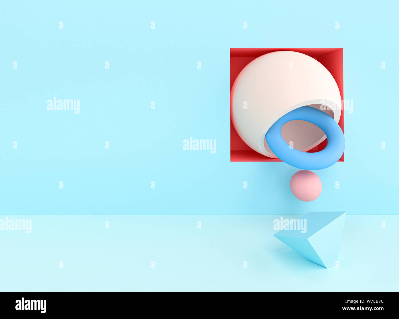 abstract 3d image render of a series of objects with pastel colors. no ...