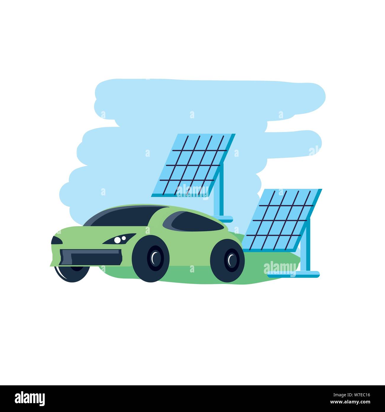 solar panels energy with car sedan vector illustration design Stock ...