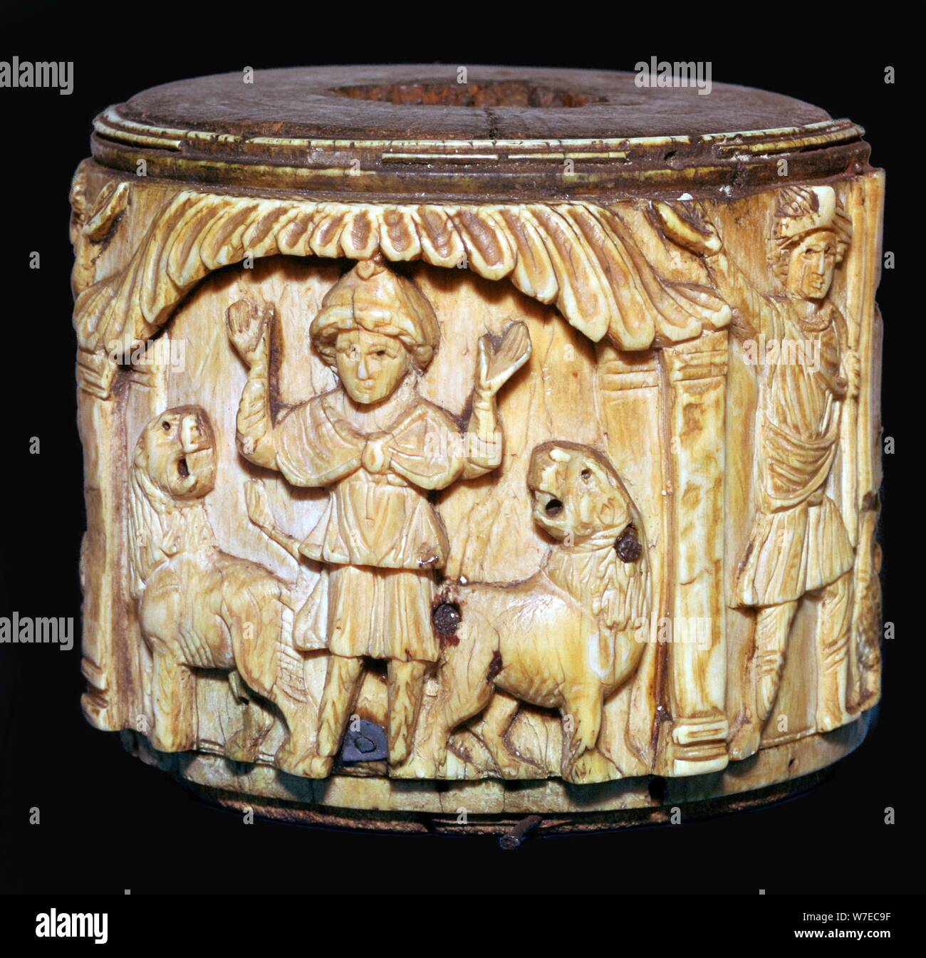Ivory box showing Daniel in the lions den, 6th century. Artist: Unknown ...