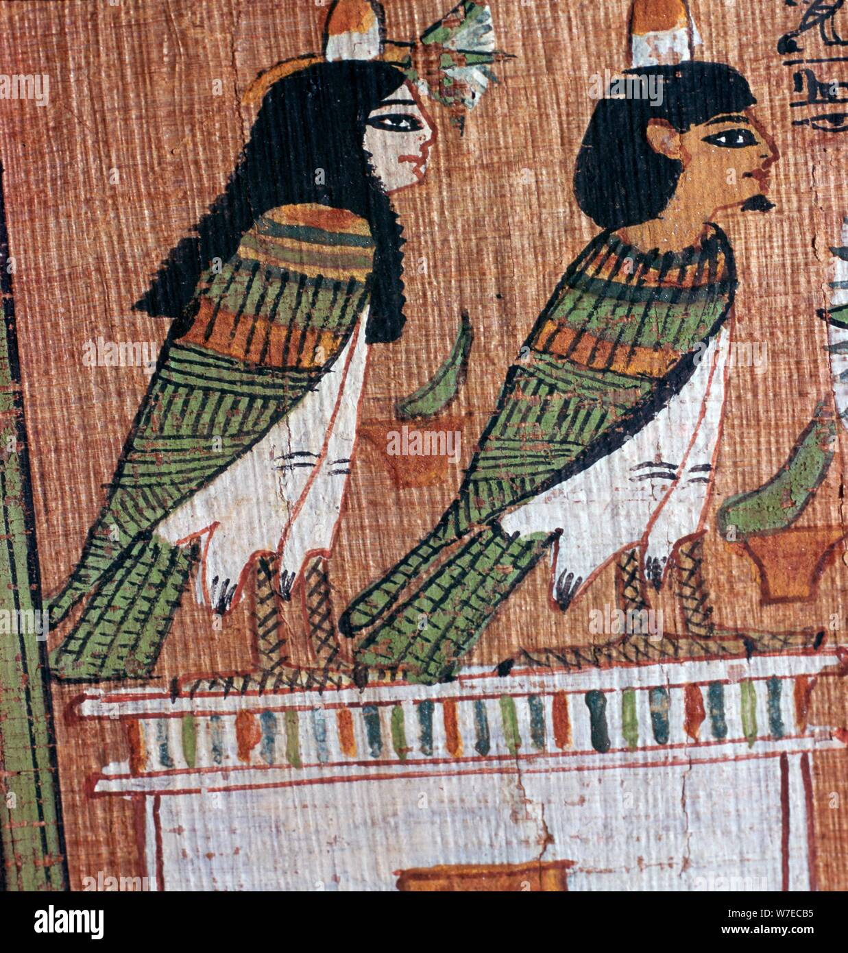 Egyptian papyrus depicting two 'soul-birds' (Bas), 13th century BC ...