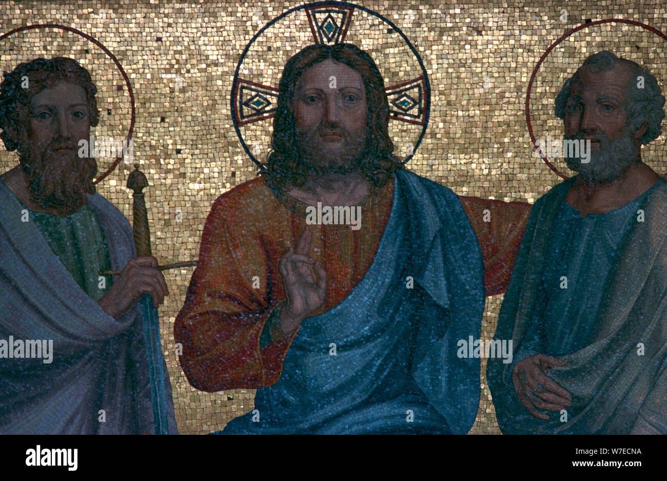 Early Christian mosaic of Christ with the Saints Paul and Peter, 1st ...