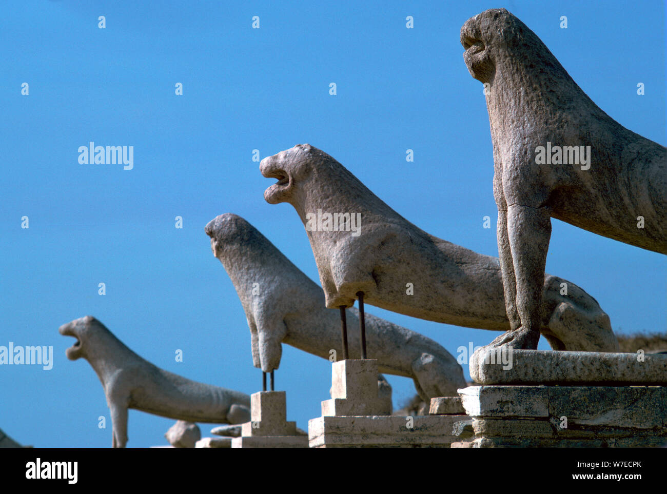 Marble lions at Delos in Greece, 7th century BC. Artist: Unknown Stock ...