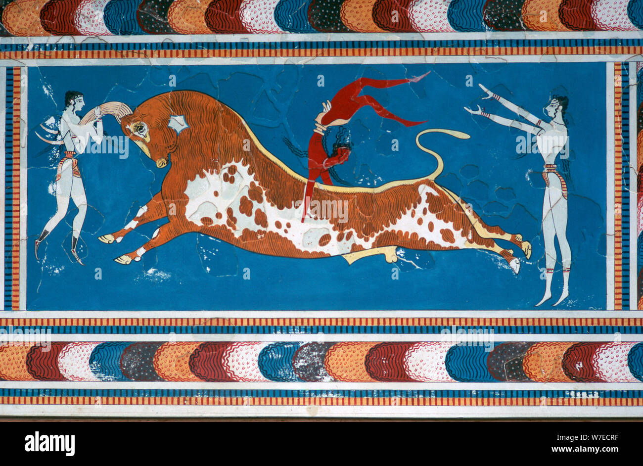 Reconstruction of the 'Bull-leaping' fresco from the Minoan Royal ...
