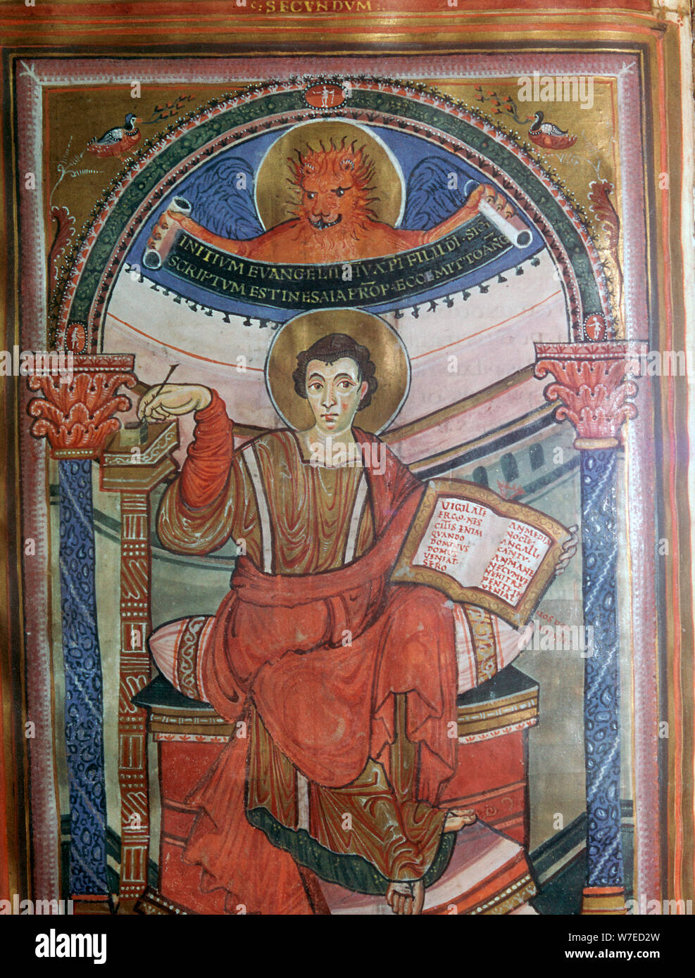 Illustration of St Mark holding his gospel, 8th century. Artist ...