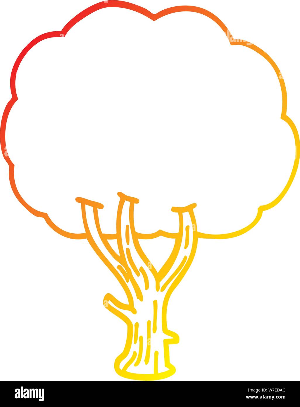 warm gradient line drawing of a cartoon blooming tree Stock Vector ...