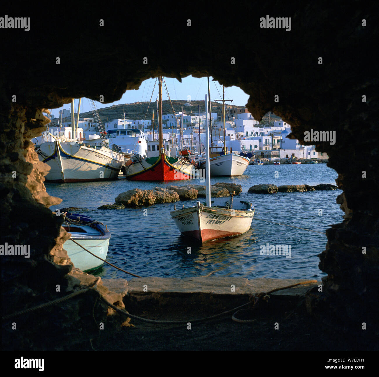 The town of Naoussa seen from the fort in the harbour Stock Photo - Alamy