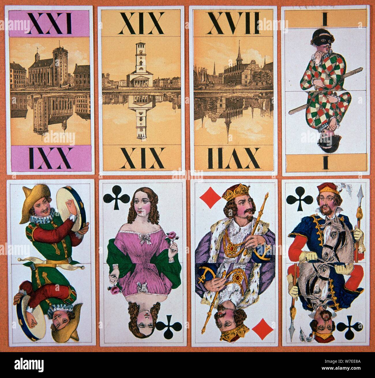 Cards from a Danish tarot pack, 19th century. Artist: Unknown Stock ...