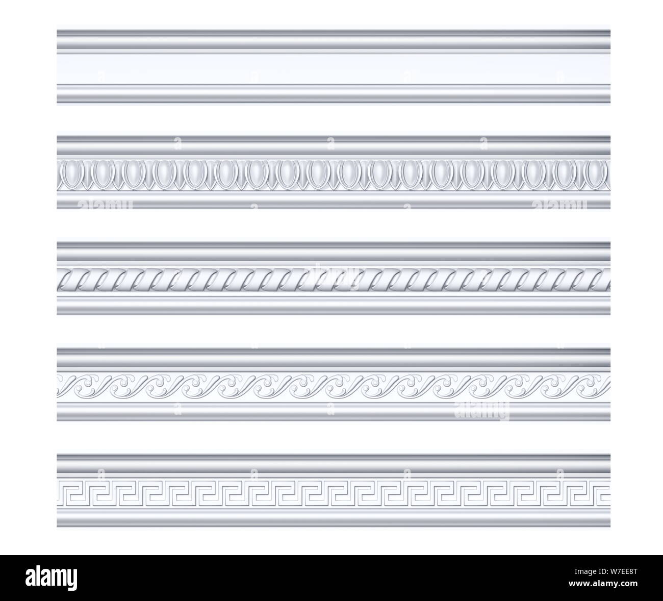 Collection of different classical cornices isolated on white, 3d ...