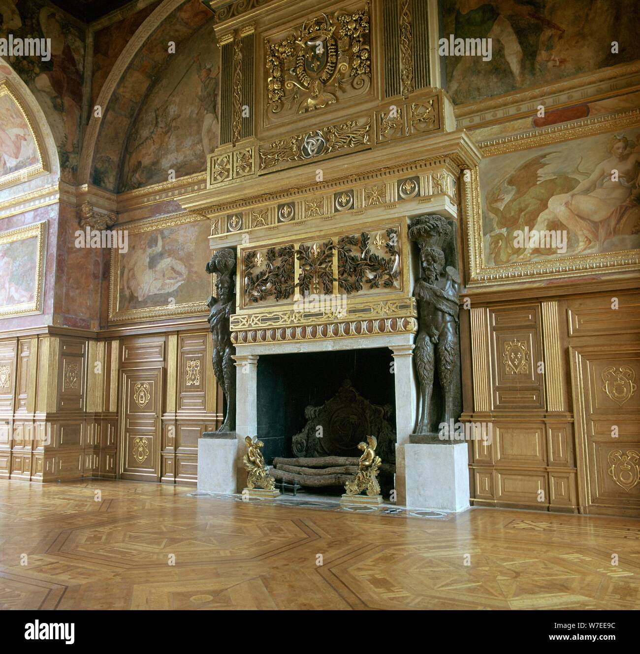 The ballroom at Fontainebleau, 16th century. Artist: Unknown Stock ...