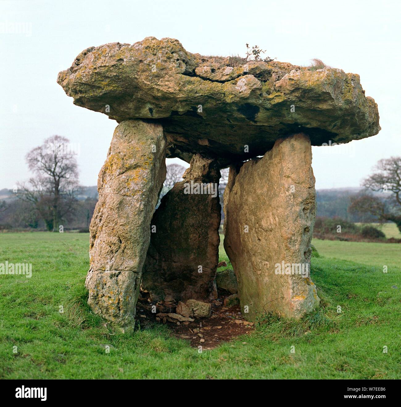 Neolithic burial chamber at St Lythans, 5th millennium BC. Artist ...